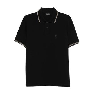 Emporio Armani Homme, Tops, Noir, Taille: 2XL Polo slim fit en piqu&eacute; stretch avec micro aigle