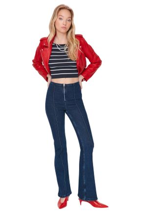Trendyol Damen Trendyol Herren Hoher Bund Flared Jeans, Blau, 38 EU
