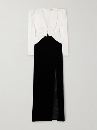 Alessandra Rich Robe Aus Samt Und Seidensatin Mit Schleife - Schwarz