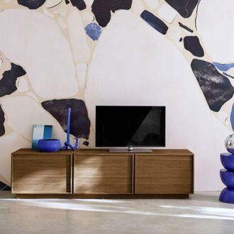 Sweeek Sweeek - Meuble tv d&eacute;cor bois 3 portes noyer 180cm l 180 x p 43 x h 45cm - Kuba