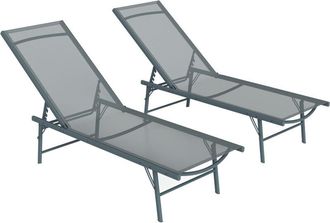OUTSUNNY Lot de 2 bains de soleil transats inclinables pliables m&eacute;tal &eacute;poxy textil&egrave;ne gris