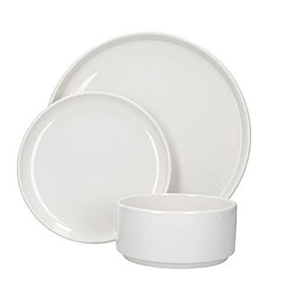 Mikasa Mikasa Camberlie Essgeschirr Set, Weißes Porzellan im Scandi Style, Teller und Schüsseln, 12er Set