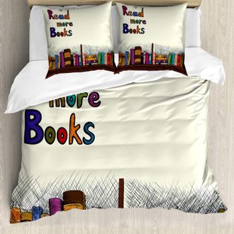 Abakuhaus Buch Bettbezugs Set F&uuml;r Doppelbetten, Lesen Sie weiter Sketchy Bunte, Milbensicher Allergiker geeignet mit Kissenbez&uuml;gen,Braun Beige