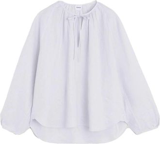 Aspesi Femme, Blouses et Chemises, Blanc, Taille: 36 FR Linen Gathered Neck Tie Blouse