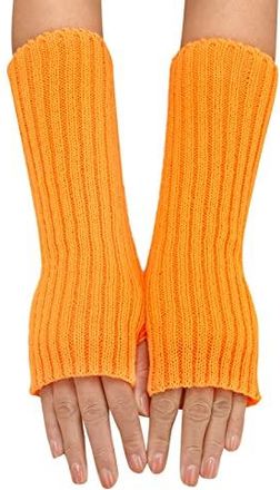 Generic Mitaines pour femmes automne et hiver couleur unie multicolore laine longue ray&eacute;e tricot demi-doigts gants mitaines gants mitaines, Orange, taille uni
