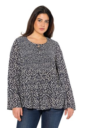 Ulla Popken Damen Bluse, Gesmokt, Rundhals, Ausgestellter Langarm Smockbluse Mit Weiten Ärmeln, Helles Champagner, 46-48 EU