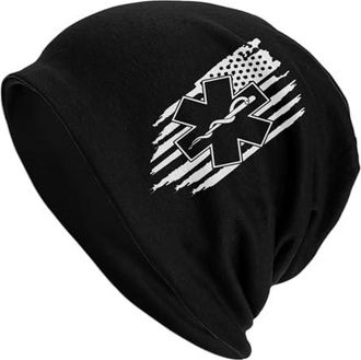Generic Unisexe Hiver Chapeaux Services M&eacute;dicaux durgence avec Drapeau Am&eacute;ricain Bonnet &Agrave; Revers Doux Bonnet dhiver Chaud Bonnets Tricot&eacute; pour Hiver Ski Cycli