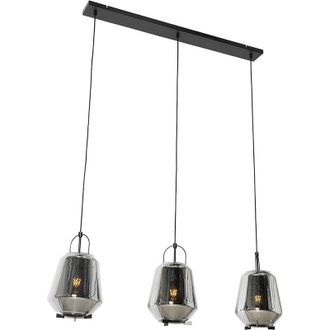 QAZQA H&auml;ngelampe schwarz mit Rauchglas 23 cm l&auml;nglich 3-flammig - Kevin