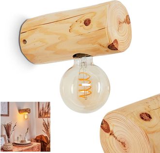 HOFSTEIN Wandleuchte Canedo, moderne Wandlampe aus Holz in Natur im skandinavischen Design, 1-flammig, 1 x E27, Wandspot im Retro/Vintage Design m. Lichteffekt