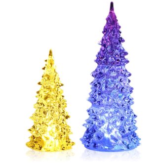 Com-Four 2-teiliges Deko-Tannenbaum-Set aus Acryl mit LED-Licht - tolles Stimmungslicht für Weihnachten - batteriebetriebener Weihnachtsbaum mit Farbwechsel - 