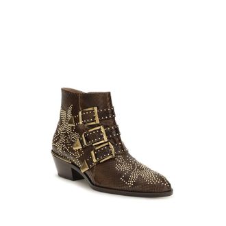 Chlo&eacute; Womens Brown Calf Leather Bos Taurus Ankle Boots