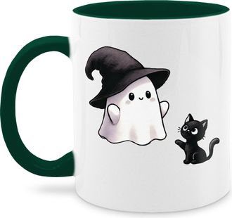 Shirtracer Tasse Tassen 325ml - Süßes Geister Motiv mit Katze | Halloween Katzenmotiv - 325 ml - Dunkelgrün - halloween-tasse haloween outfits geist mug grusel h
