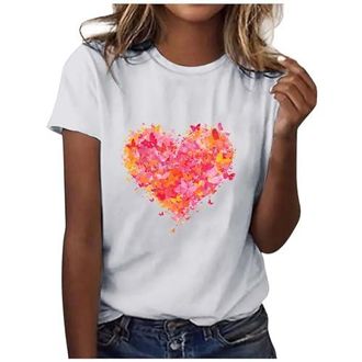 Generic T-shirt pour femme imprim&eacute; basique &agrave; col rond manches courtes, Blanc., XXL