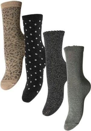 Pieces Glitter Long 4-Pack Mix Pcsebby Lot de 4 Paires de Chaussettes Longues à Paillettes Noos, Vert Lichen, Taille Unique Femmes