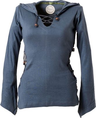vishes Alternative Bekleidung - Elfenshirt mit Zipfelkapuze und B&auml;ndern zum Schn&uuml;ren grau 42/44