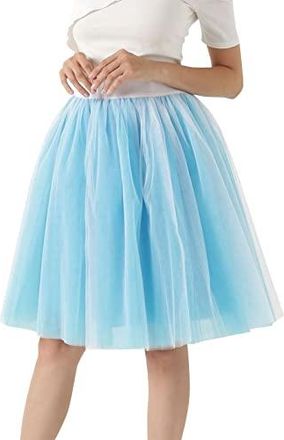 Generic Jupe en jean noire longue pour adulte, superpos&eacute;e, bal court, jupe midi belle, BU1, XXL