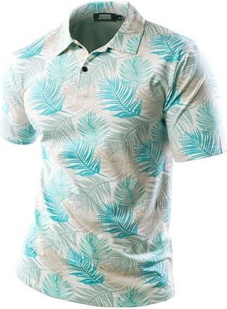 JOGAL Polo de golf à manches courtes pour homme - Motif floral - Coupe droite - Pour le sport et lextérieur, feuillage vert, XXL