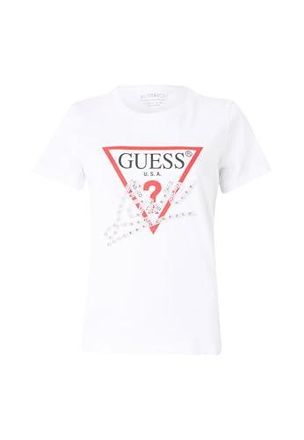 Guess T-shirt pour femme, logo triangulaire, manches courtes, blanc, blanc, XL