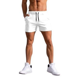 Generic Short de sport pour homme - Coupe ajust&eacute;e - Boxer chino noir l&eacute;ger en coton - Pour adulte - Pantalon de marche - Pantalon de travail, blanc, M