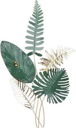 Gilde Deko Wandrelief Wanddekoration XXL - 3D Metall Bild Blätter Farn - Dekoration Wohnzimmer - Farben: Grün Gold - 54 x 90 cm
