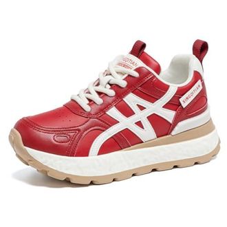 Generic Baskets Compens&eacute;es pour Femme, Chaussures De Tennis &Agrave; Plateforme &Eacute;l&eacute;gantes, Lacets Antid&eacute;rapants pour Un Usage Quotidien,Rouge,39 EU