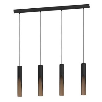 Eglo Suspension LED Barbotto, lampe de plafond suspendue &agrave; 4 spots, luminaire pour salon et salle &agrave; manger, &eacute;clairage indirect, m&eacute;tal noir et aspect bois, 