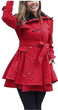 Generic Vestes pour femmes en fausse laine chaude et mince - Manteau &eacute;pais - Manteau long dhiver 2026, Rouge, 3XL