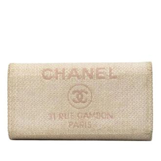 Chanel Portefeuille long Deauville en tweed doccasion - Femme - Pre-owned - Beige - Taille: ONE Size