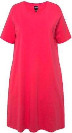 Ulla Popken Robe en Jersey, Ligne A, col Rond, Manches mi-Longues, Poches 819165, Rouge, 52-54 Femme
