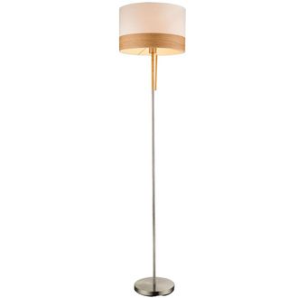 Globo Lighting Stehlampe Stehleuchte Wohnzimmerlampe Standlampe Schlafzimmerleuchte Holzlampe, Textilschirm beige Nickel matt, Zugschalter, E27 Fassung, DxH 40x170cm