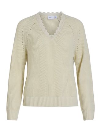 Vila Vioa New L/S V-Neck Lace Knit Top/Pb