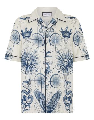 Philipp Plein Silk Bowling Shirt All-Over Tattoo