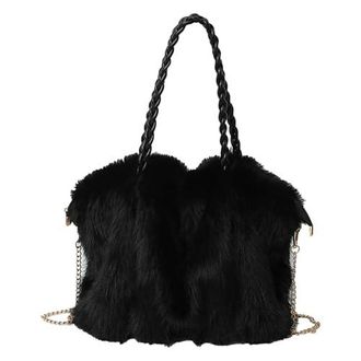 Generic Sac &agrave; bandouli&egrave;re en peluche pour femme et fille, couleur unie, avec cha&icirc;ne en m&eacute;tal, sac &agrave; bandouli&egrave;re pour une utilisation quotidienne &agrave; l&eacute;cole, au 