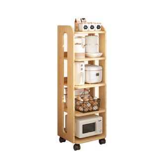 Generic Schlanker Aufbewahrungswagen, Massivholz-Aufbewahrungsregal, Offener Organizer-Wagen Mit 360&deg;-Bremsr&auml;dern, for Schmale Stellen Im Badezimmer(Color 2,2