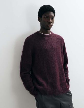 Asos premium oversized Mohair-Strickpullover in Burgunderrot