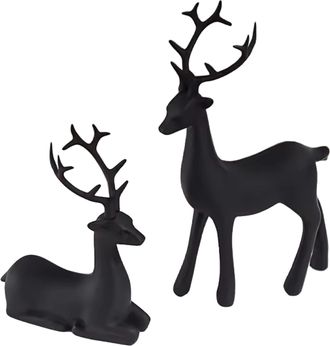 Generic Rentier-Weihnachtsdekoration, 2 St&uuml;ck, sitzend und stehend, lebensechte Weihnachtsfiguren, Gl&uuml;cksbringer, Schwarze Hirschfigur f&uuml;r Zuhause, B&uuml;ro, Auto
