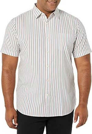 Amazon Essentials Chemise en Popeline à Manches Courtes Coupe Ajustée Homme, Rose Bleu Sarcelle Rayures, XL