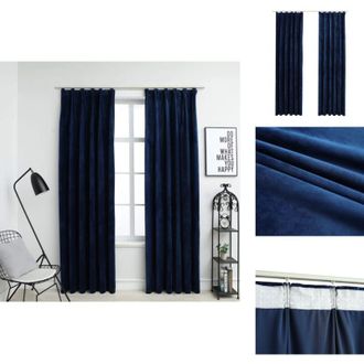 vidaXL Verdunkelungsvorh&auml;nge Haken 2 Stk. Samt Dunkelblau 140x245cm - Dunkelblaue Vorh&auml;nge - Samtvorh&auml;nge - Wohnraumdekoration - Verdunklungsvorh&auml;nge
