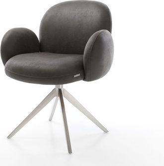 DELIFE Drehstuhl Nube-Flex mit Armlehnen Mikrofaser Anthrazit Vintage Kreuzgestell breit Edelstahl 360&deg; drehbar Wippfunktion Taschenfederkern, Esszimmerst&uuml;hl