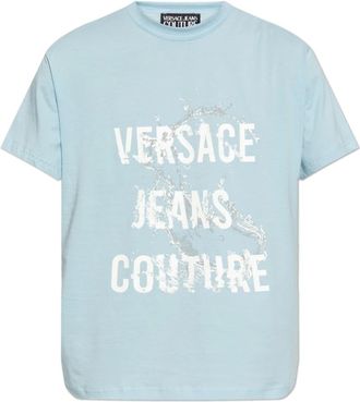 Versace Jeans Couture Homme, Tops, Bleu, Taille: M T-shirt en jersey de coton imprim&eacute;