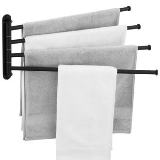 Kes Handtuchhalter Schwenkbar Schwarz Badetuchhalter 4 Armig Handtuchstange Edelstahl 18/8 Handtuch Halterung Bad 180&deg; Drehung 50cm Lang Wandmontage, A210