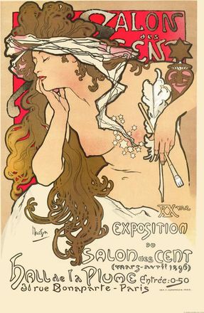 1art1 Alphonse Mucha Salon des Cent, Paris 1896 Selbstklebende Fototapete Poster-Tapete 180x120 cm