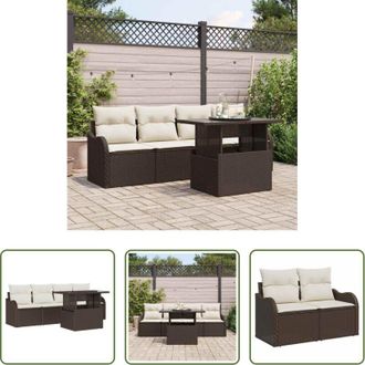 vidaXL Rattan Sofa - Sofa Set mit Kissen 5 pcs Braun Poly-Rattan
