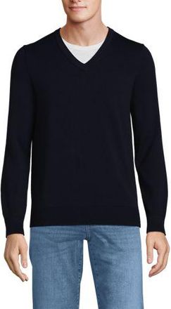 Lands End V-Pullover aus Baumwoll-Feinstrick, Herren, Gr&ouml;&szlig;e:44-46 regular, Blau, Baumwolle, by Lands End