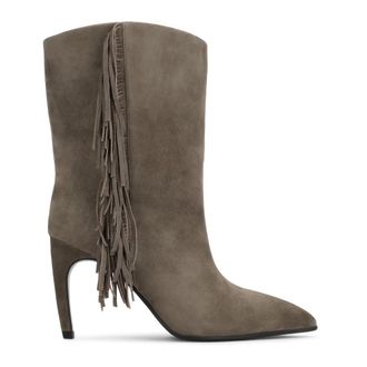 Kazar Taupe Wildleder Stiefeletten mit Fransen und Stilettoabsatz - - Shoes - Damen - Beige - 35 EU