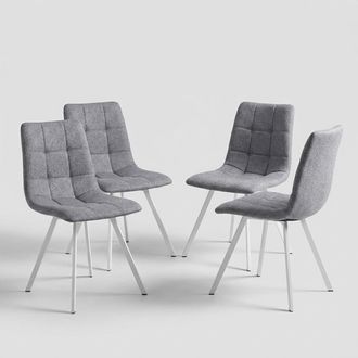 Oresteluchetta Set 4 Sedie Da Pranzo Imbottite In Tessuto Con Gambe In Acciaio Jane - Bianco - Grigio