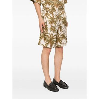 Amiri Palm-Print Linen Shorts - Beige