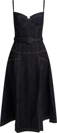 Self Portrait Femme, Robes, Bleu, Taille: 36 FR Robe Midi &Eacute;vas&eacute;e en Denim Indigo