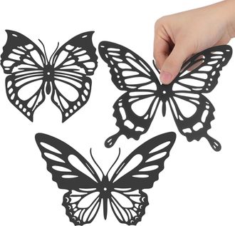 NUOBESTY Schmetterlings Wanddeko aus Metall 3 St&uuml;ck Schwarz zum Aufkleben Glatte Oberfl&auml;chen Geeignet f&uuml;r Ankleidezimmer K&uuml;che Wohnzimmer