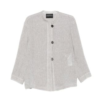 Emporio Armani Femme, Blouses et Chemises, Gris, Taille: 36 FR Button-Fastening Long Sleeve Shirt